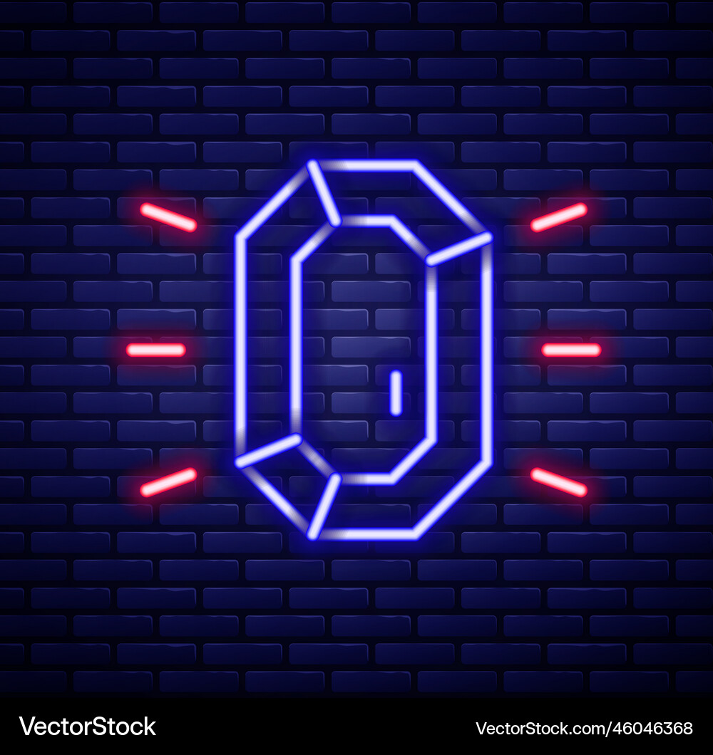 Glowing neon line diamond icon isolated on brick Vector Image