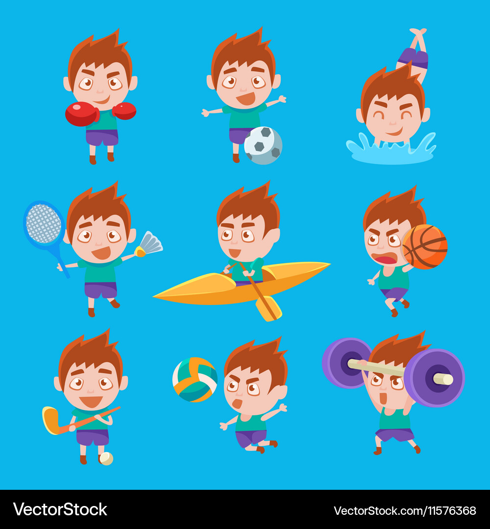 Kid sportsman doing different sport types set Vector Image