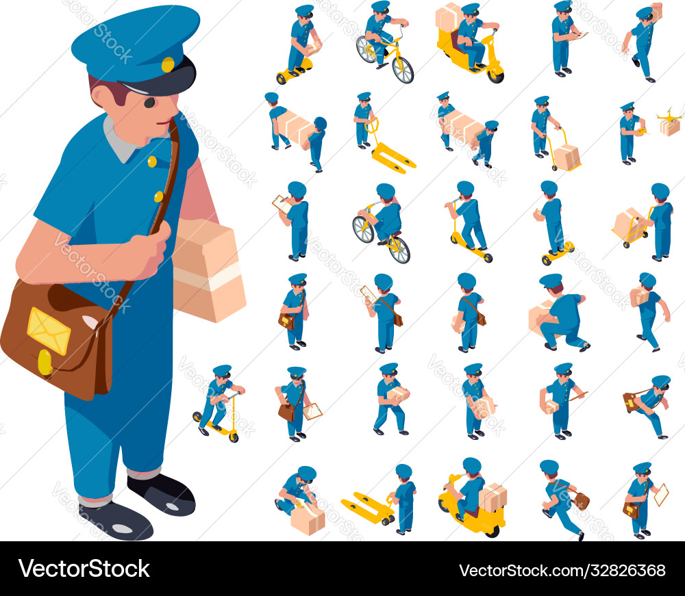 Postman icons set isometric style Royalty Free Vector Image