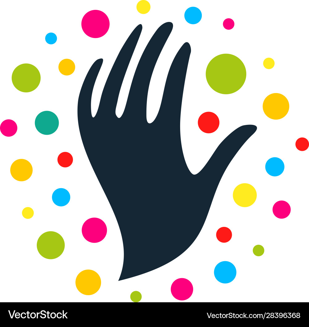 Round logo with image black hands colorful Vector Image
