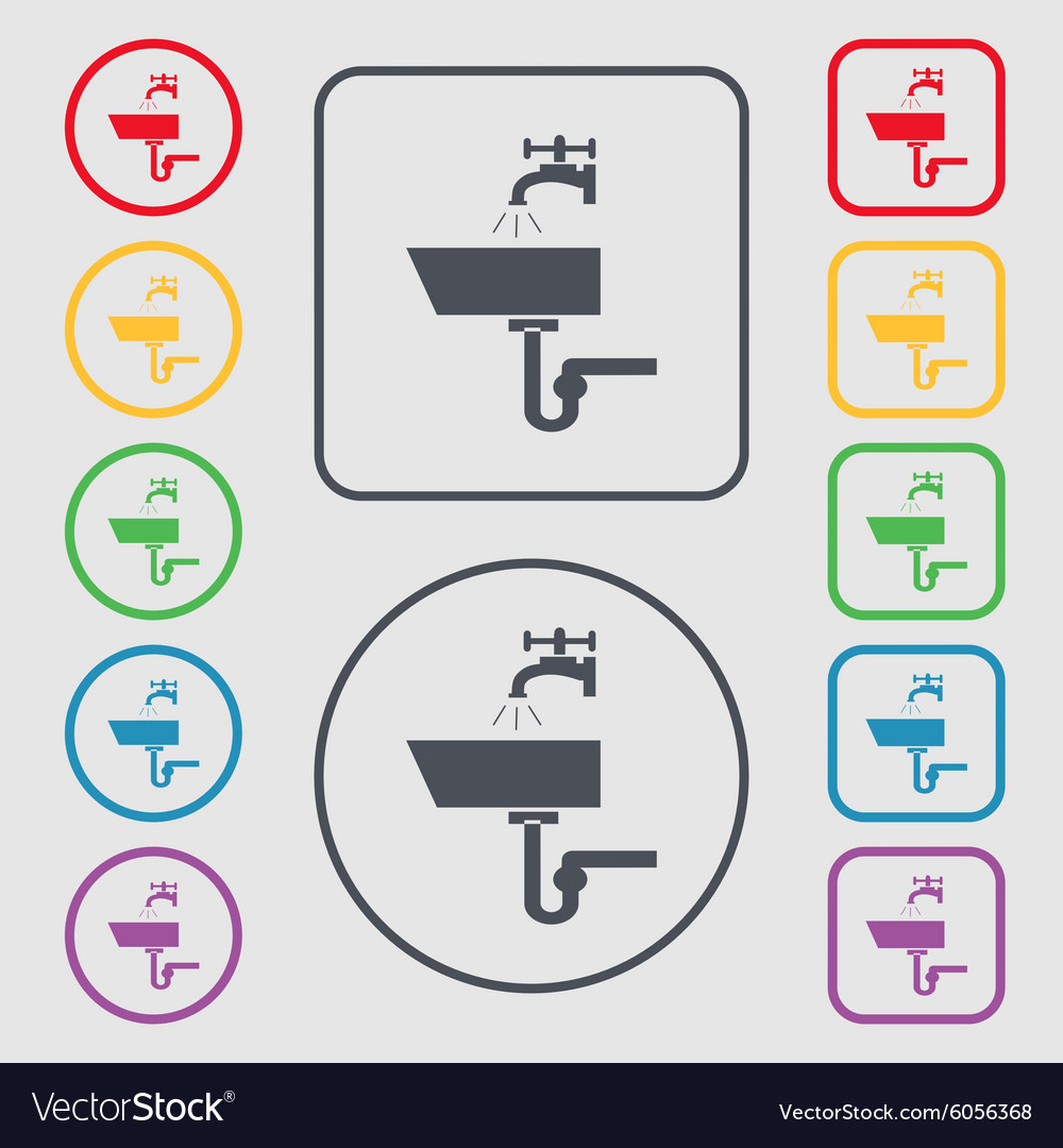 Washbasin icon sign Symbols on the Round and Vector Image Washbasin icon sign Symbols on the Round and Vector Image