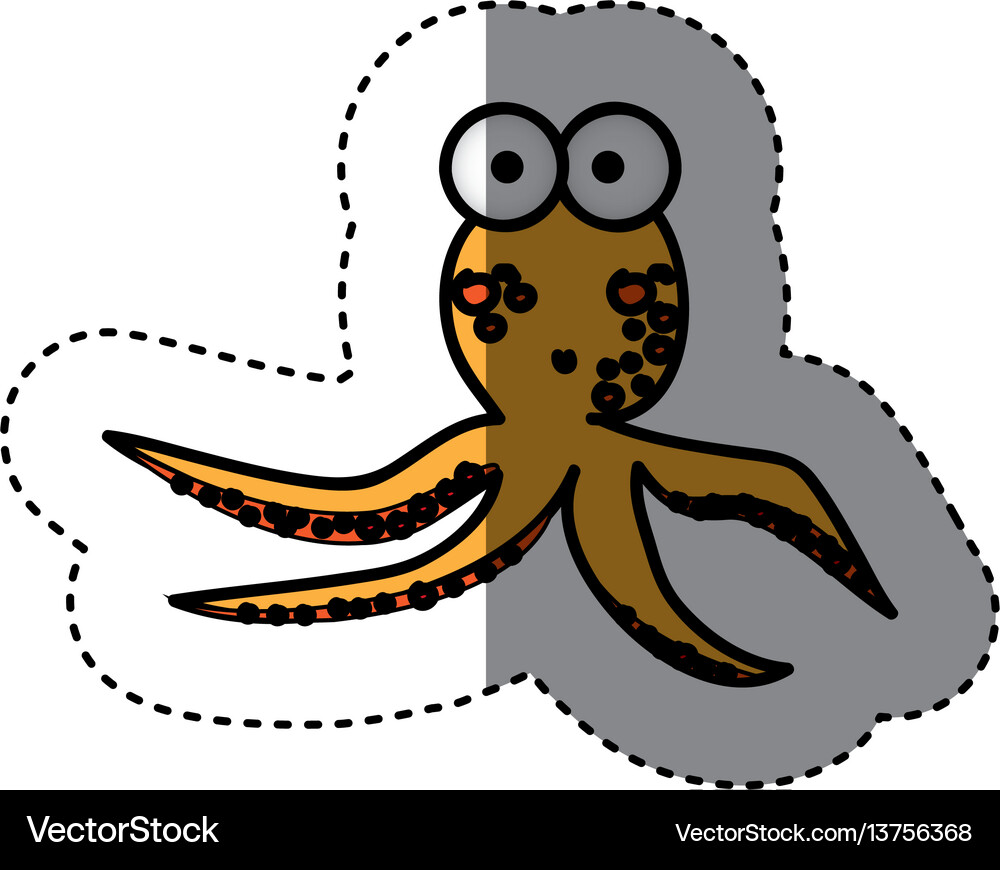 Yellow surprised octopus cartoon icon Royalty Free Vector