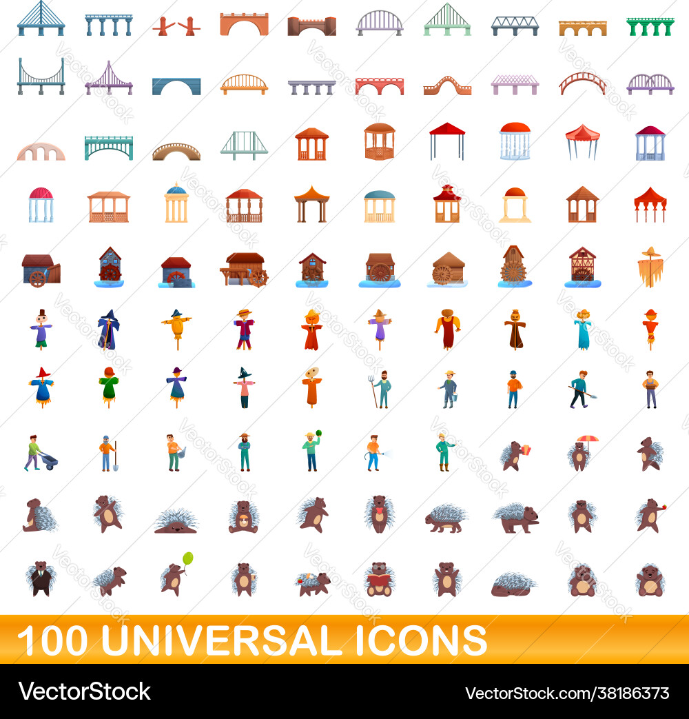 100 universal icons set cartoon style Royalty Free Vector