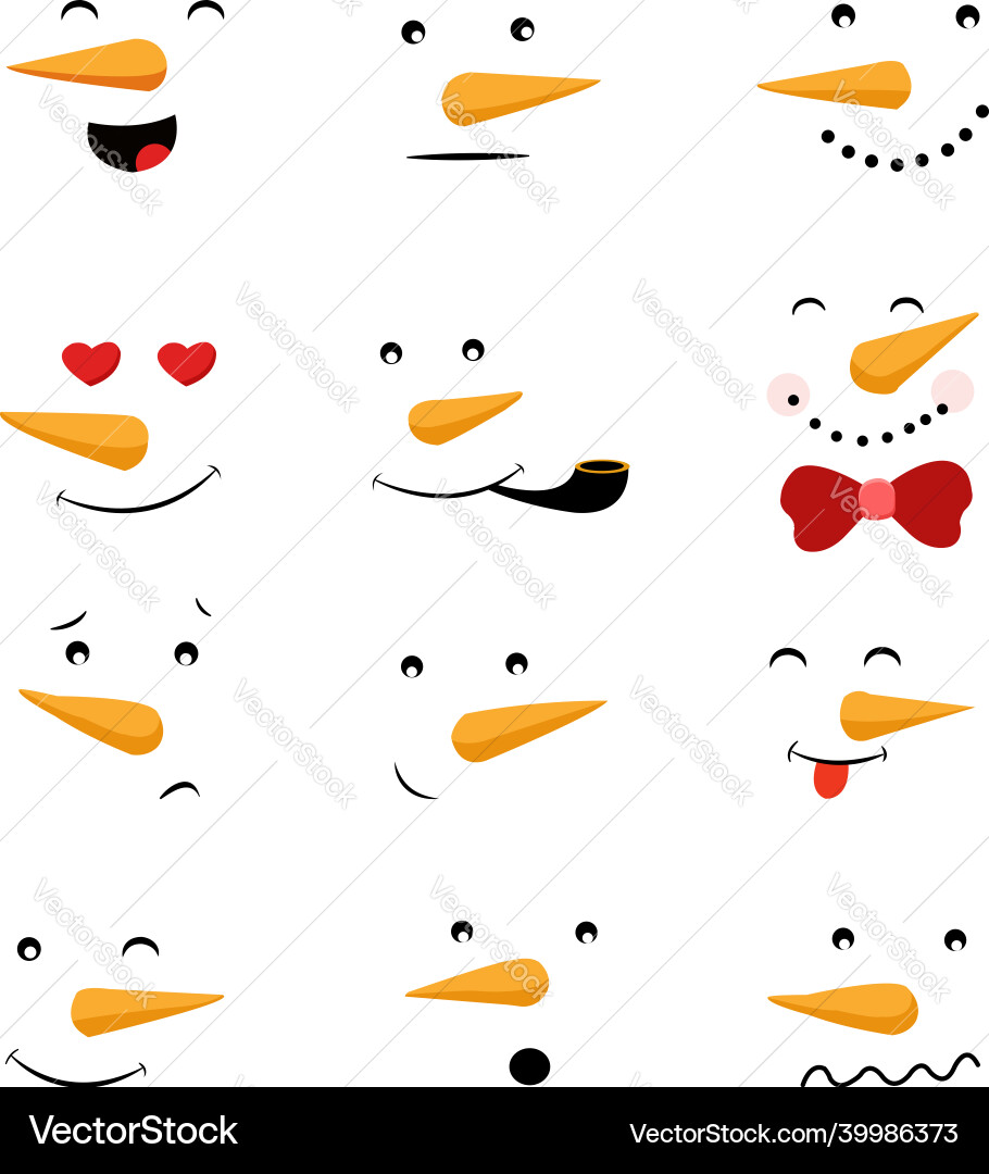 Collection of cute snowman faces Royalty Free Vector Image