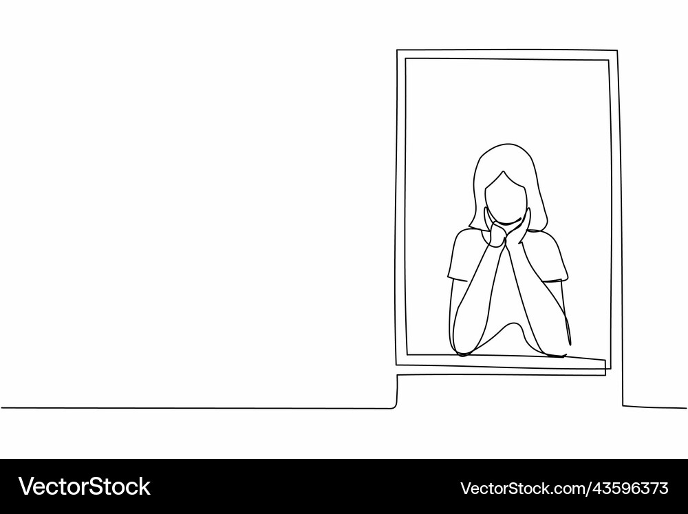 Continuous one line drawing sad woman sitting Vector Image