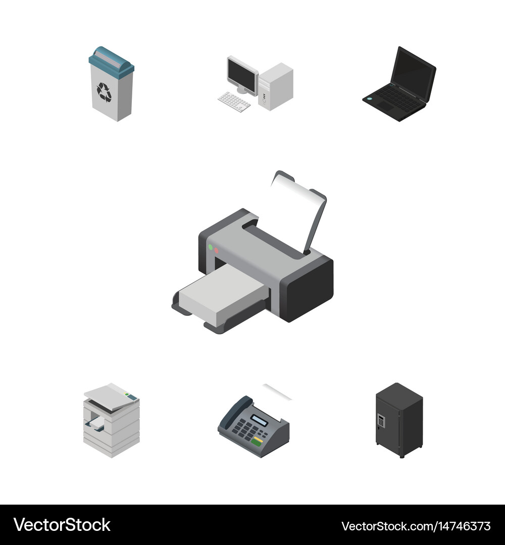 Isometric cabinet set of strongbox computer Vector Image