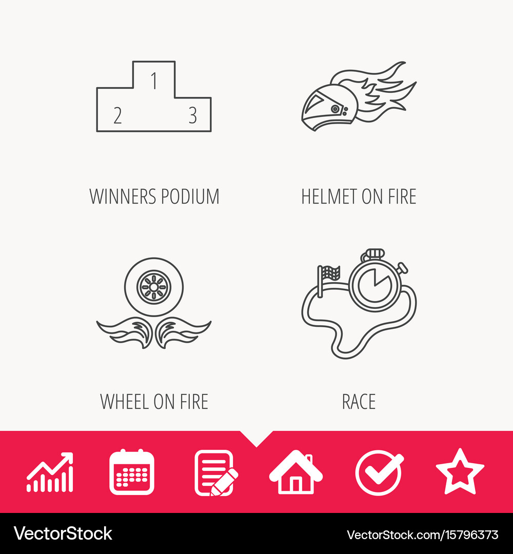 Winner podium race timer and wheel on fire Vector Image
