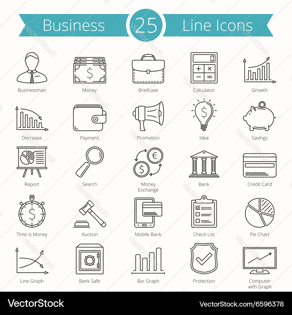 25 business line icons Royalty Free Vector Image