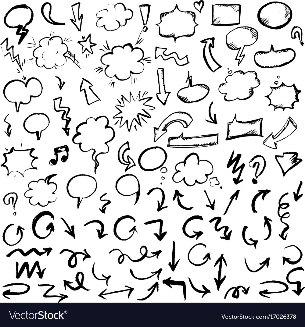 Black hand drawn arrows and speech bubbles set Vector Image Black hand drawn arrows and speech bubbles set Vector Image