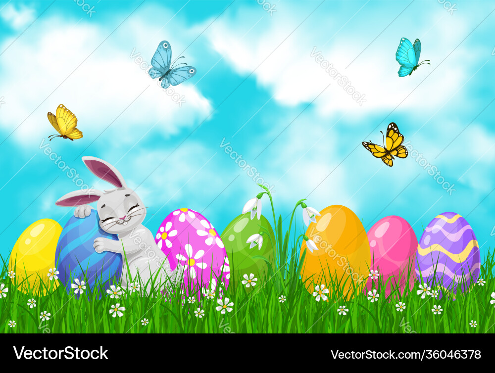 Easter egg hunt bunny or rabbit on spring grass Vector Image