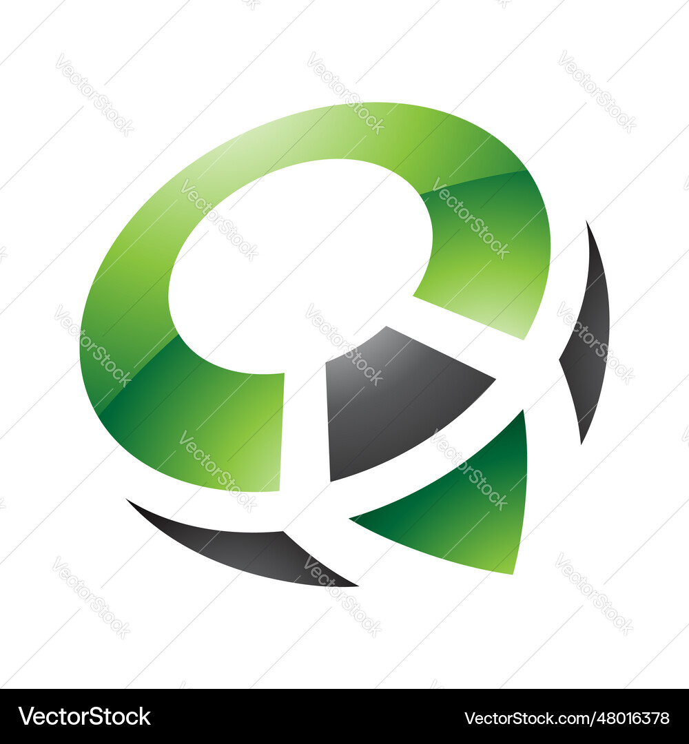 Green and black glossy compass shaped letter q Vector Image