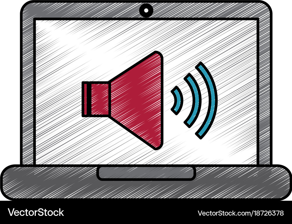 Laptop with speaker sound on screen volume design Vector Image