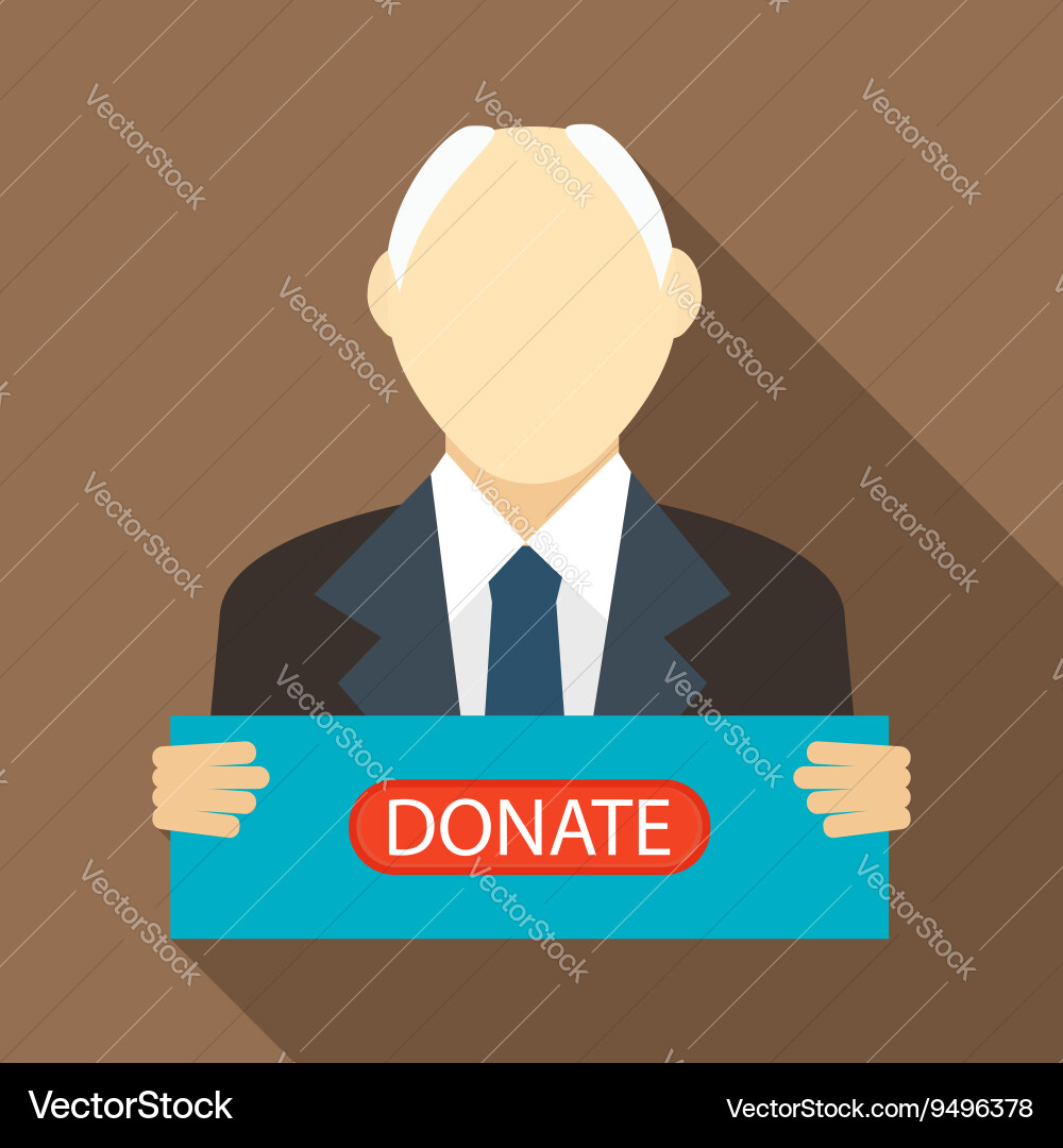 Man with a sign to donate icon flat style Vector Image