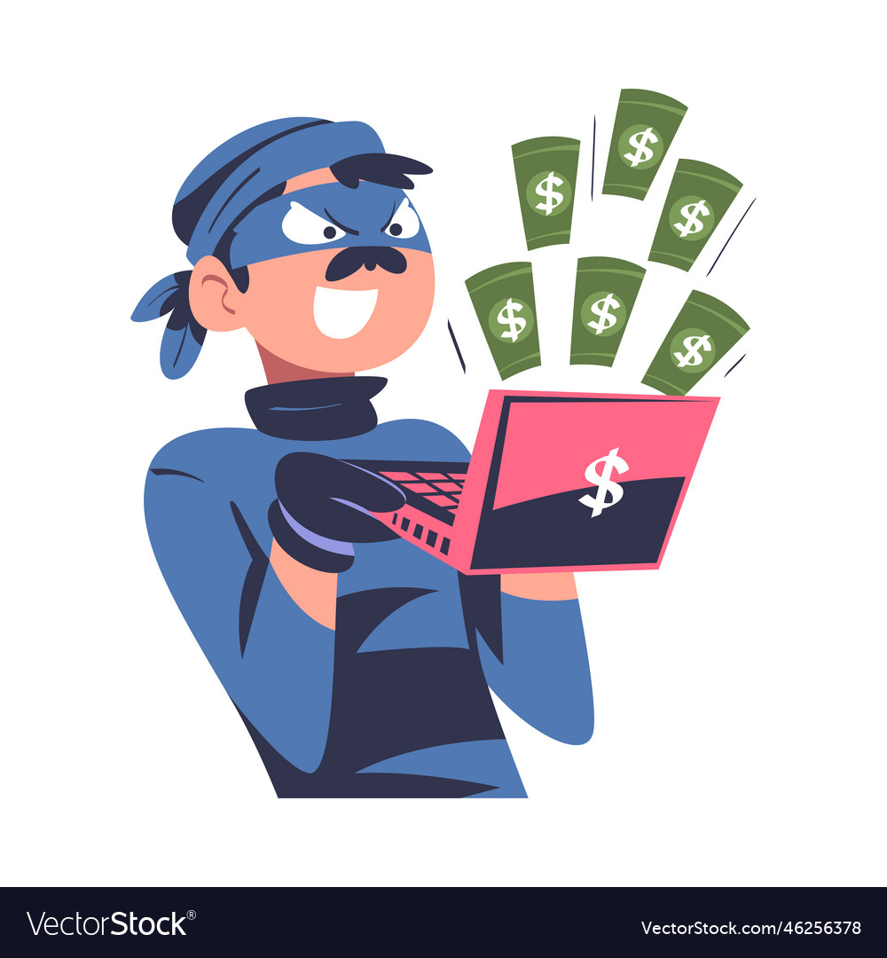 Masked hacker hacked into user bank account cyber Vector Image