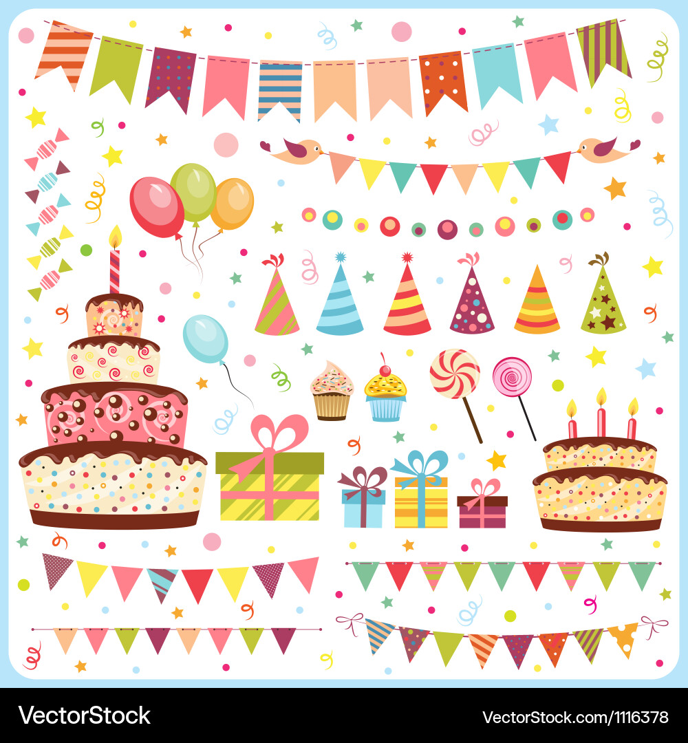 Set of birthday party elements Royalty Free Vector Image