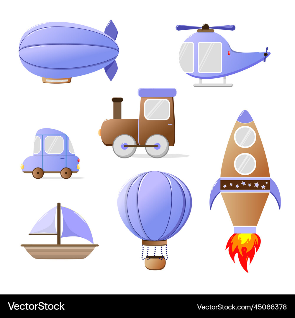 Set of different vehicles is blue Royalty Free Vector Image