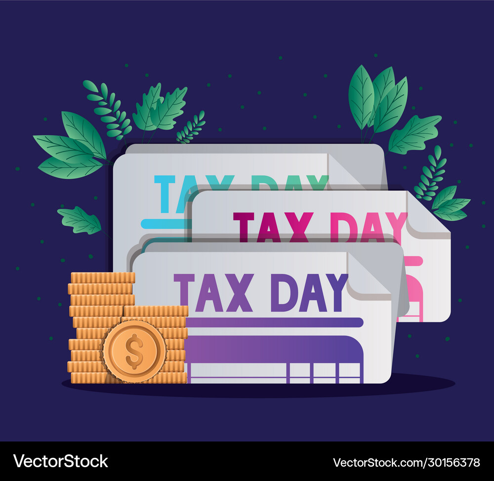 Tax documents coins and leaves design Royalty Free Vector