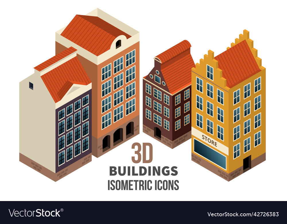 Building icons 3d Royalty Free Vector Image - VectorStock