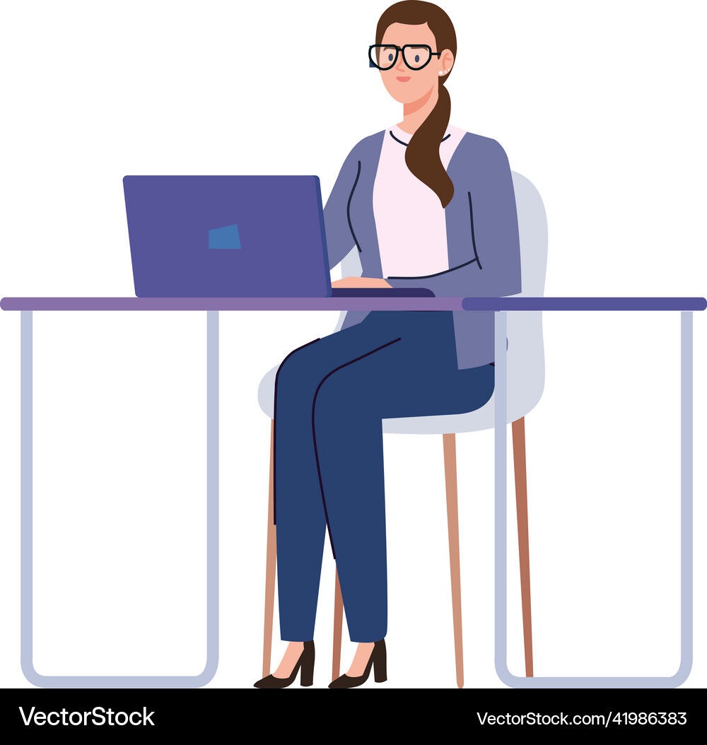 Businesswoman using laptop Royalty Free Vector Image