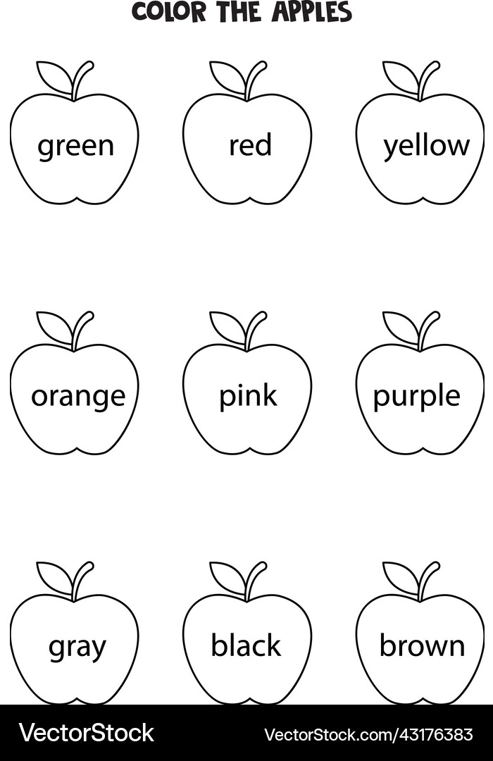 Coloring Apple Worksheet for Kids Royalty Free Vector Image