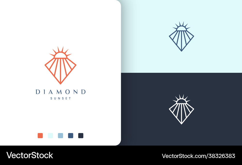 Diamond sunset logo in simple mono line Royalty Free Vector