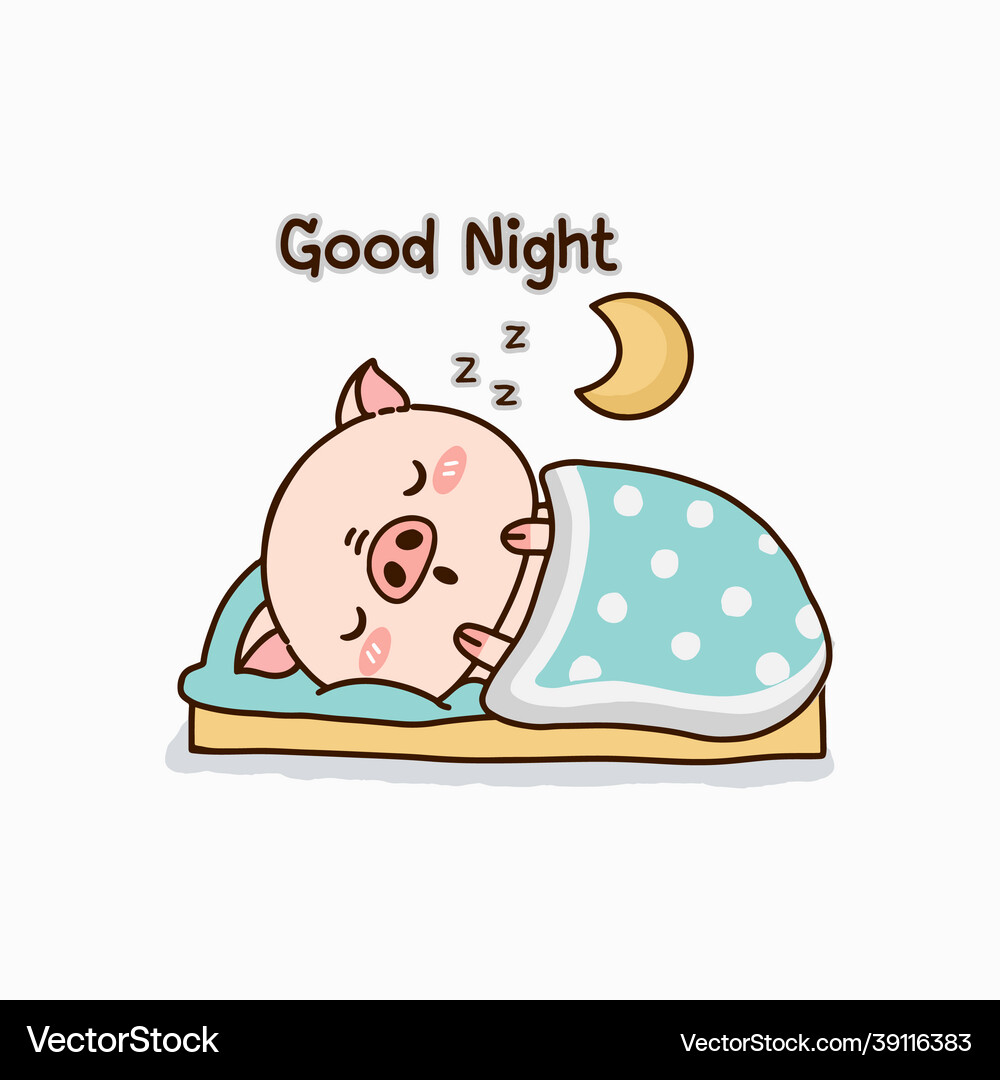 Little pig sleeping on a pillow in bed Royalty Free Vector
