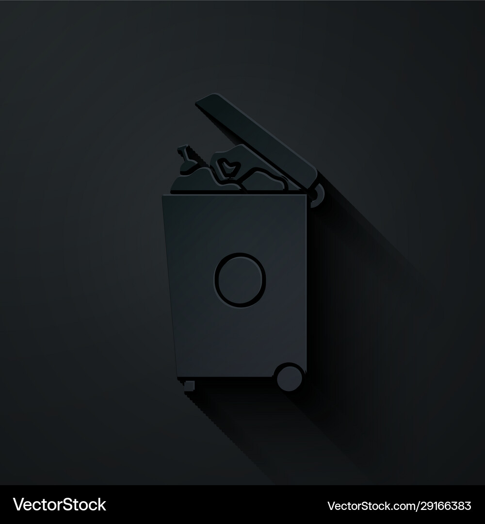 Paper cut trash can icon isolated on black Vector Image