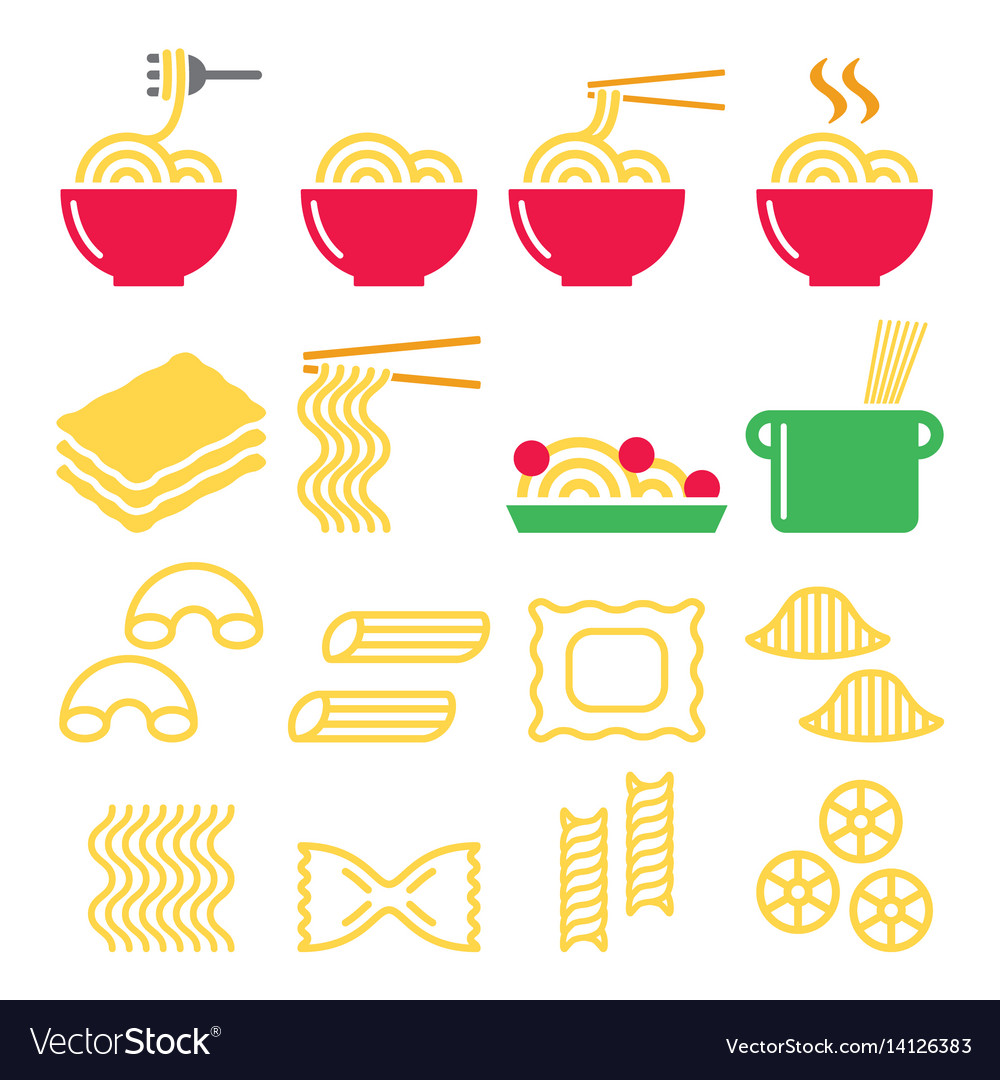 Pasta noodles spaghetti - italian food icons set Vector Image Pasta noodles spaghetti - italian food icons set Vector Image