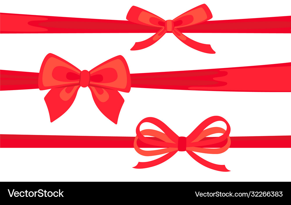 Satin ribbon red decorated bows flat set Vector Image