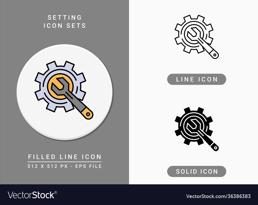 Setting icons set with solid icon line style Vector Image