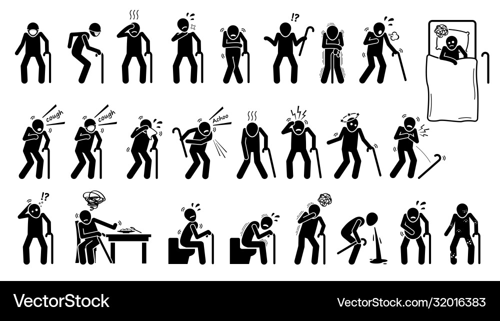 Sick old man infected with disease signs Vector Image