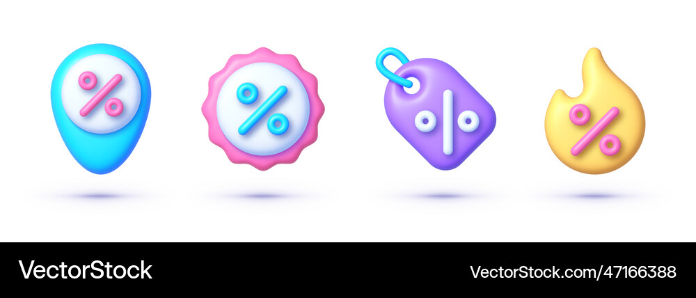 3d shopping icon set discount promotion Royalty Free Vector
