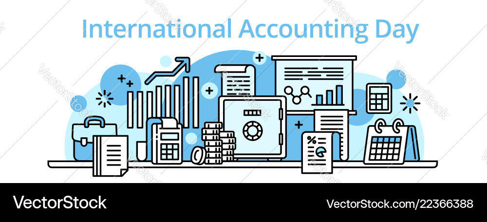 Accounting day banner outline style Royalty Free Vector