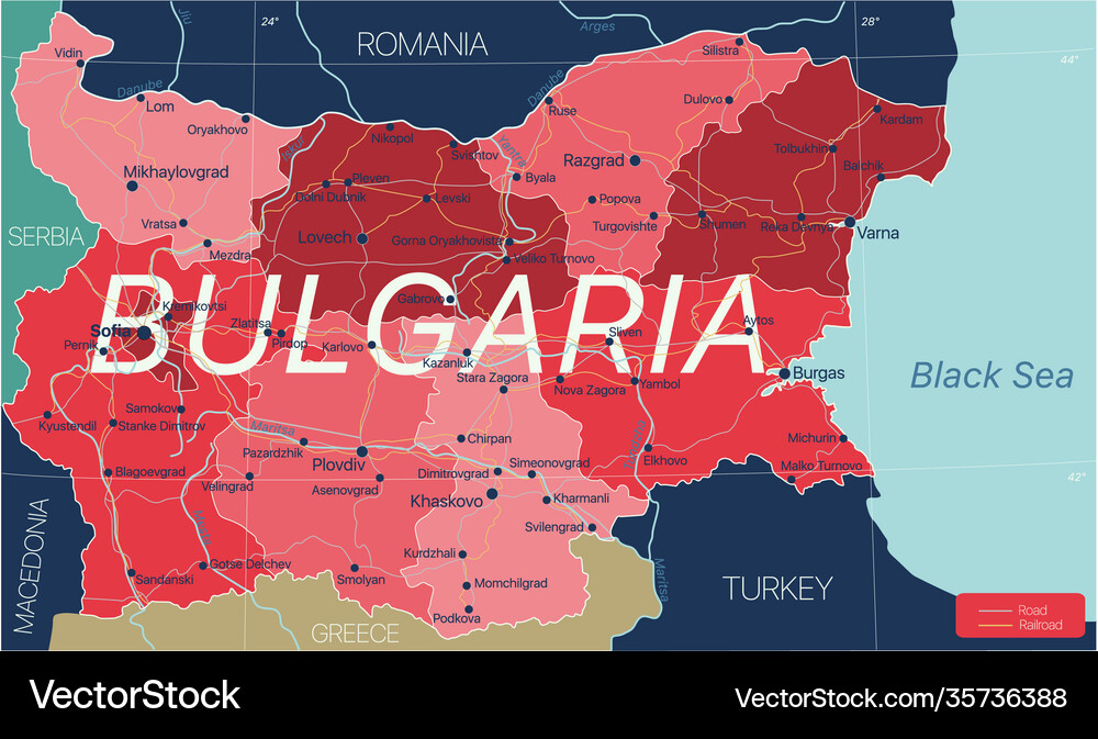 Bulgaria country detailed editable map Royalty Free Vector
