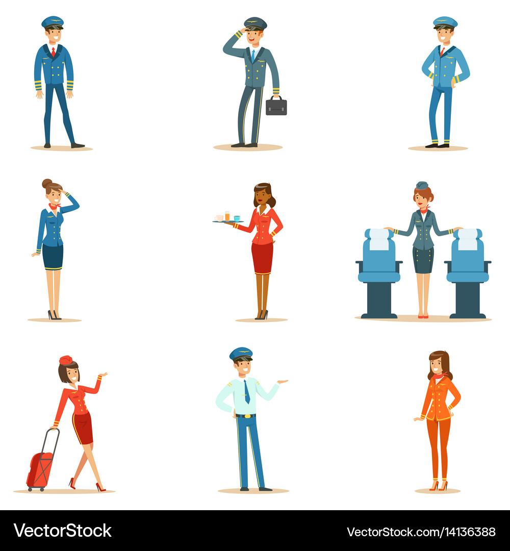 Commercial flight board crew collection air Vector Image