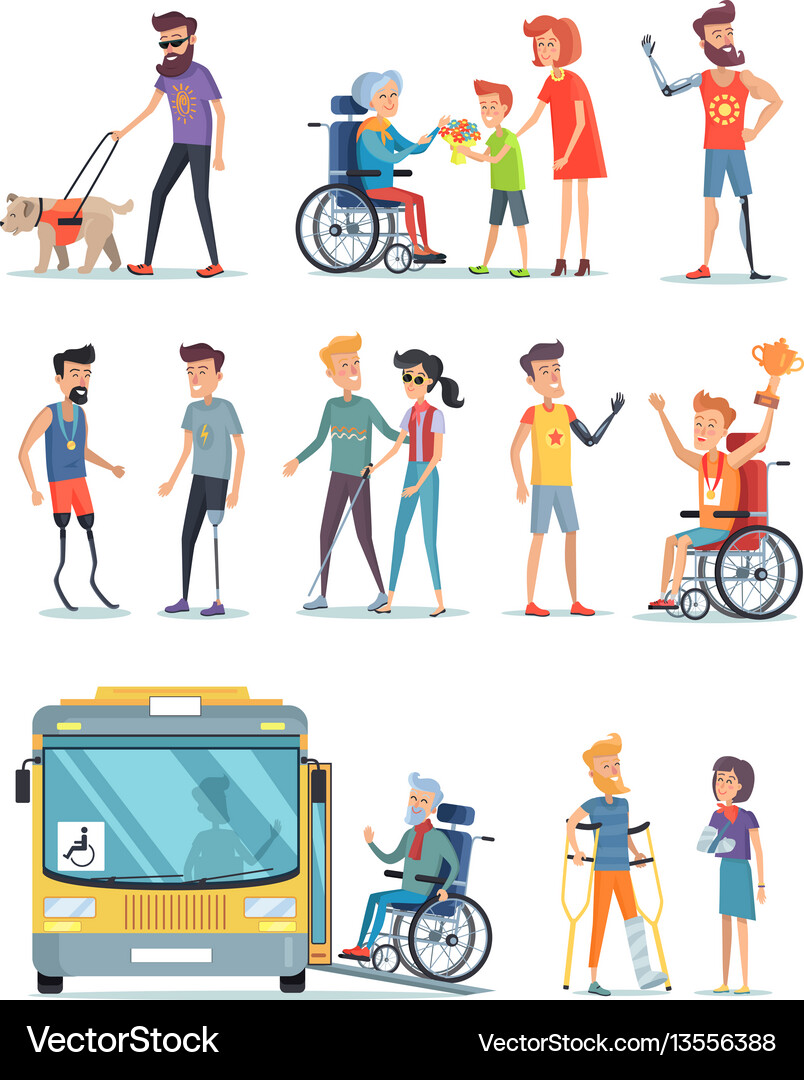 Disabled people and help for them white poster Vector Image