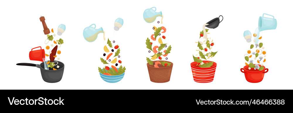 Food preparation with floating ingredients Vector Image