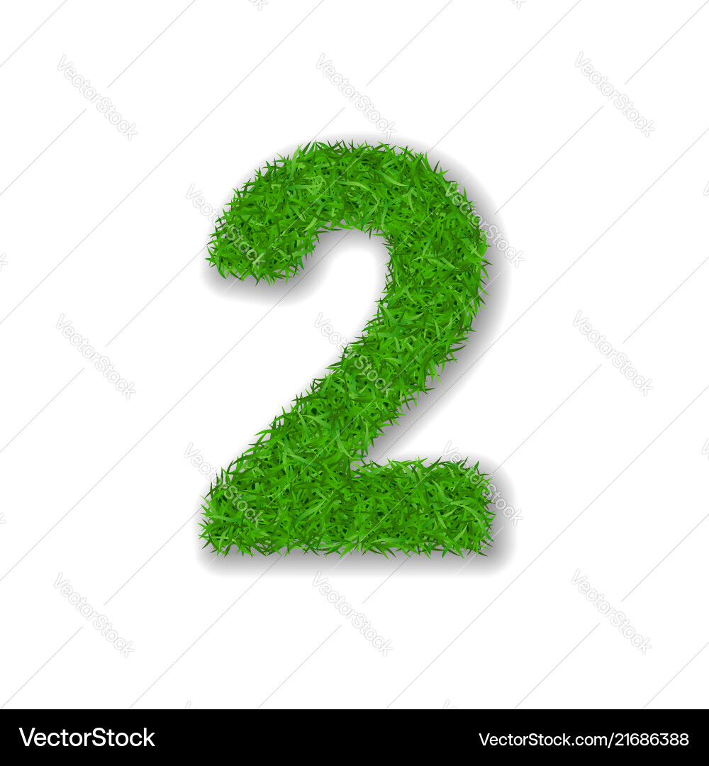 Grass number 2 green 3d number two isolated Vector Image