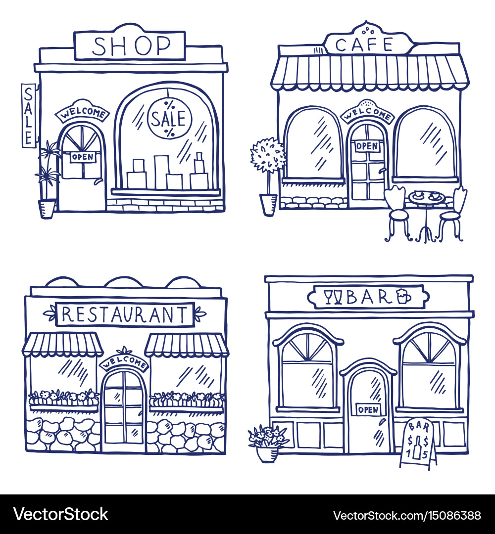Hand drawn of different buildings Royalty Free Vector Image