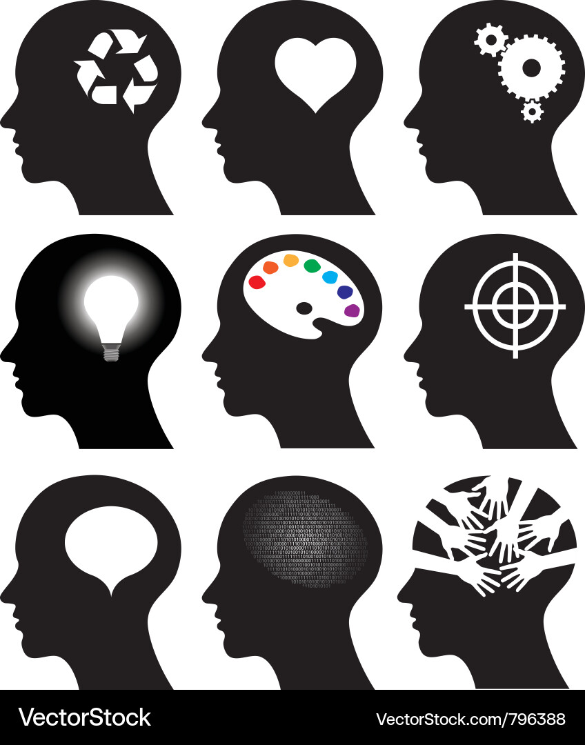 Head icons with idea symbols Royalty Free Vector Image