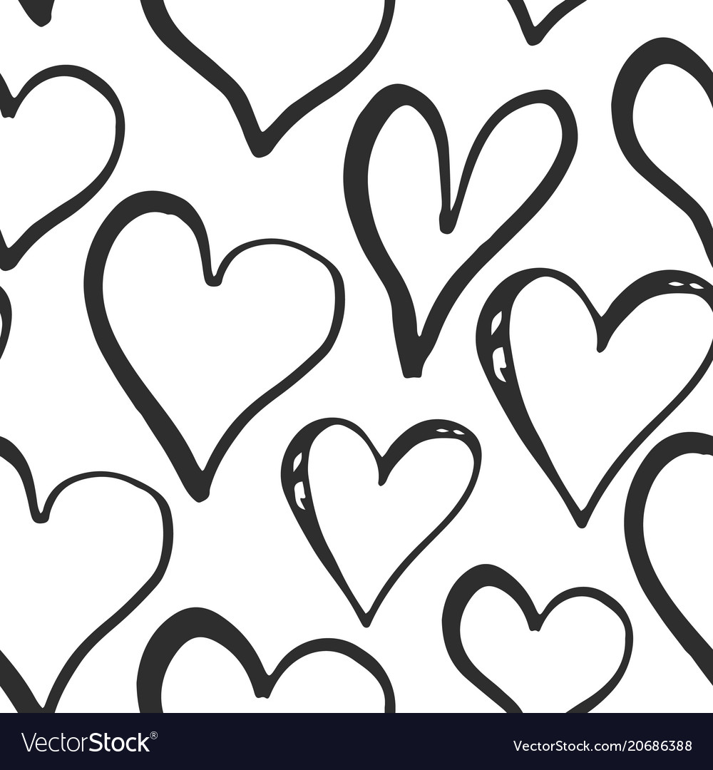 Heart symbol seamless pattern hand drawn sketch Vector Image