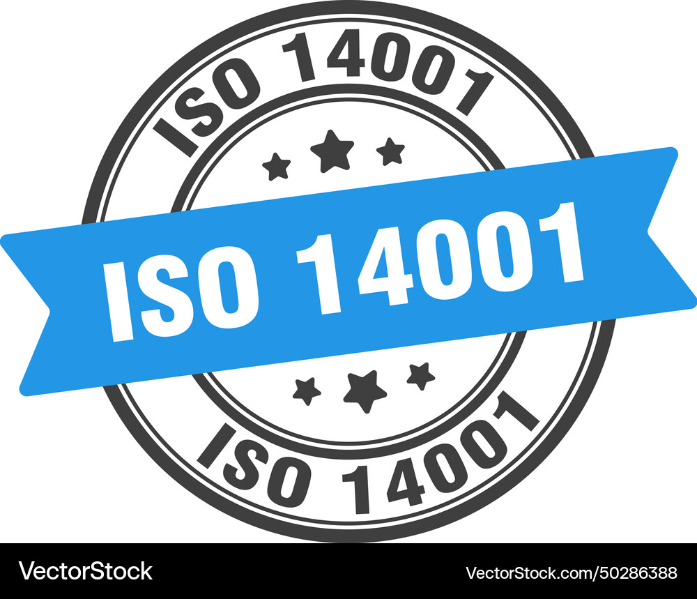 Iso 14001 stamp label on transparent Royalty Free Vector