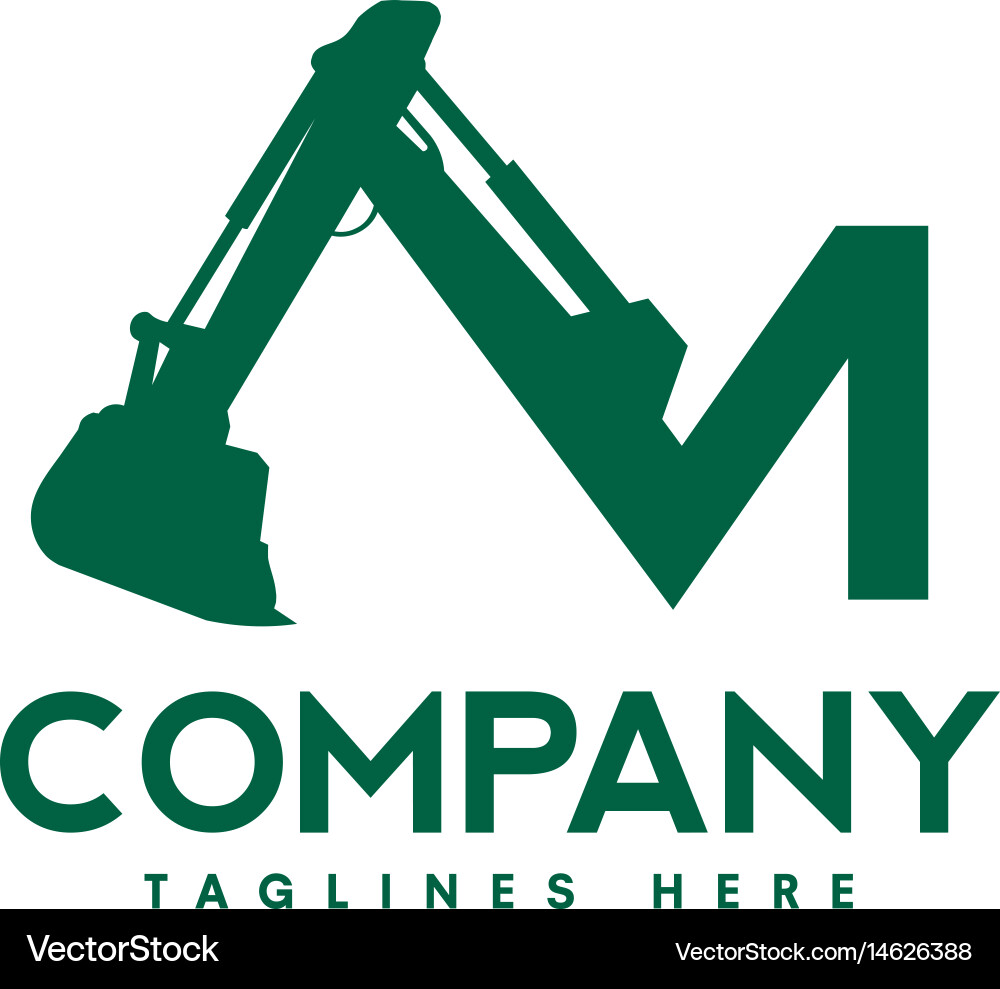 Letter m excavators construction machinery logo Vector Image