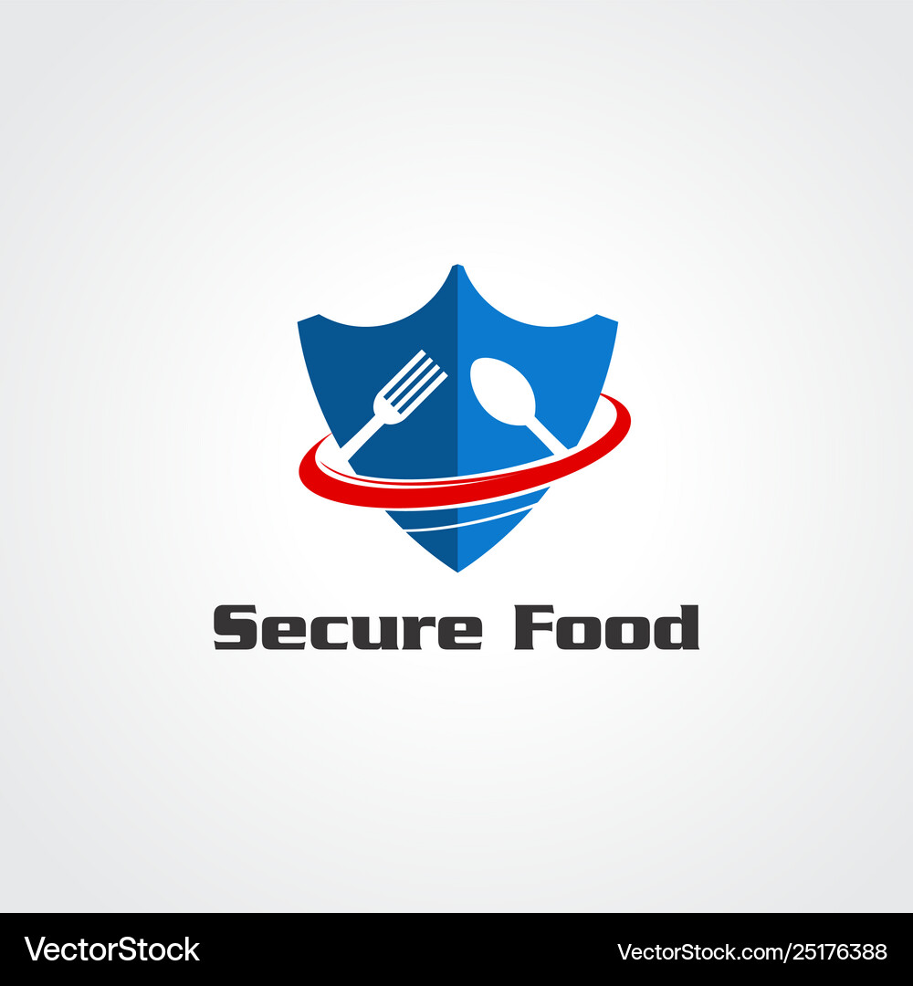 Secure food with blue protect spoon and fork logo Vector Image