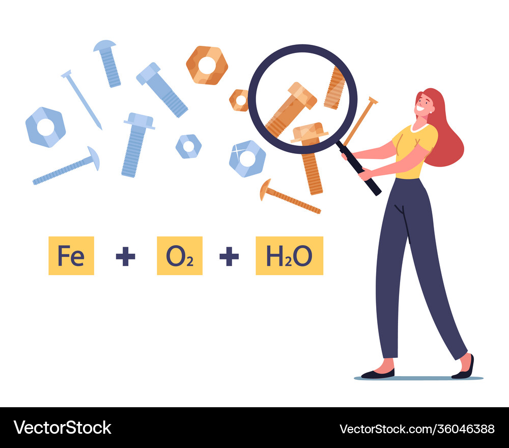 Tiny female character holding huge magnifier look Vector Image