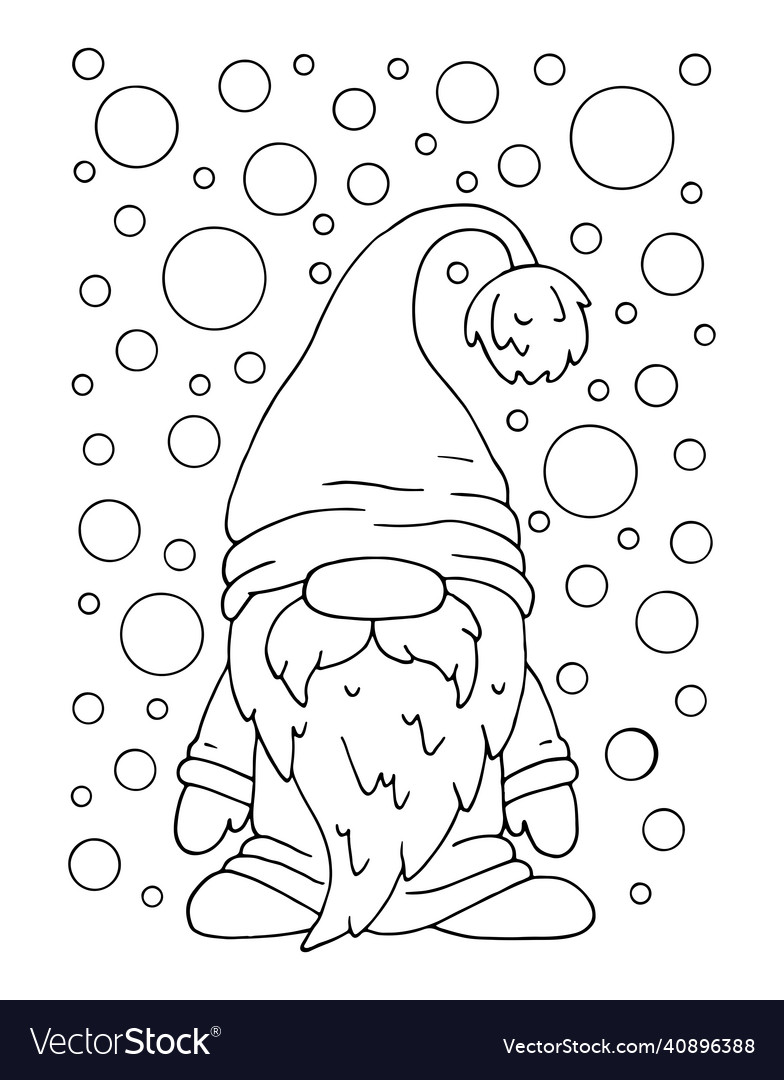 Winter coloring page with a gnome with a beard Vector Image