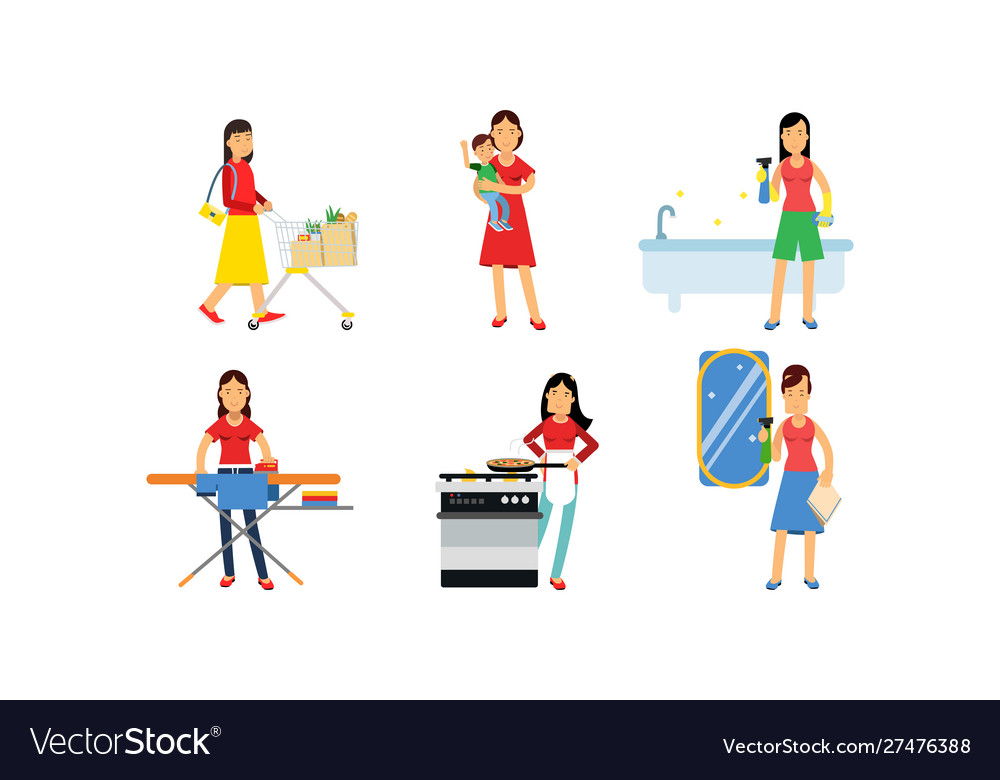 Women Characters In Daily Routine Housework Vector Image