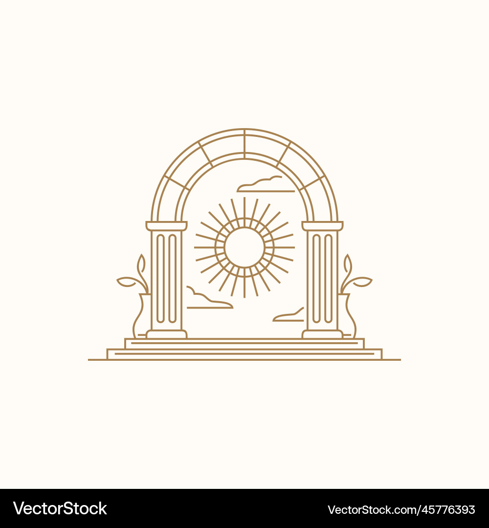Boho arch logo design element mystic sun doorway Vector Image