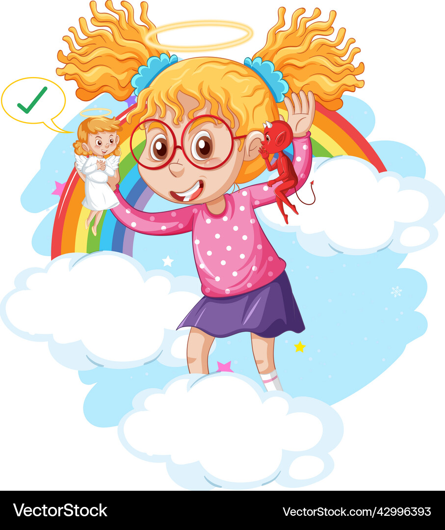Cartoon character with devil and angel fighting Vector Image