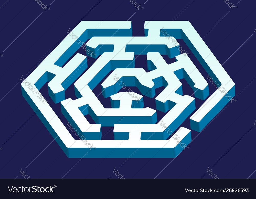 Hexagonal 3d maze icon in geometric style Vector Image